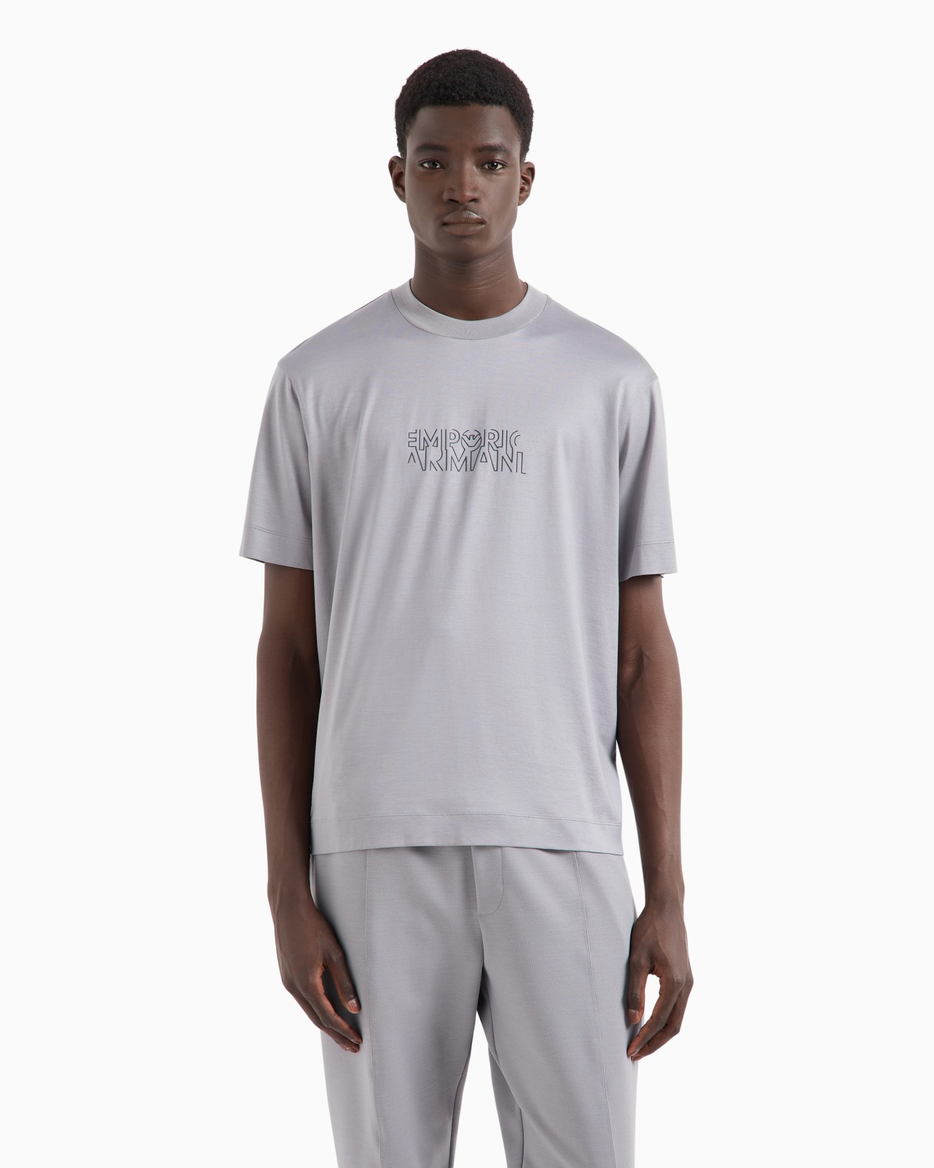 Lyocell-blend jersey T-shirt with stencil-effect logo print | Emporio ...