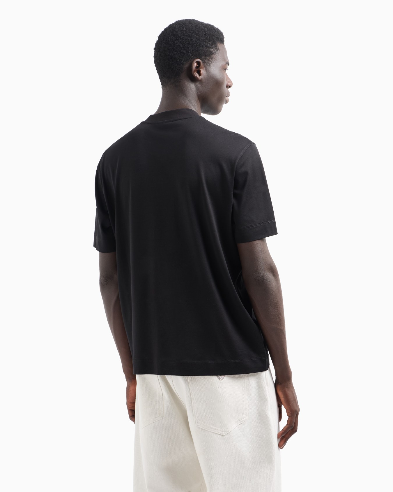 Lyocell-blend jersey T-shirt with embossed logo embroidery | Emporio Armani