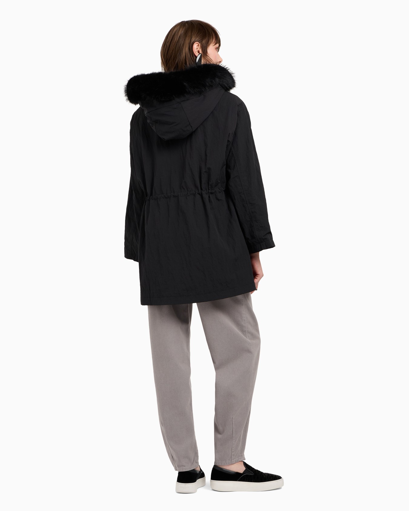 Armani coat with fur hood store