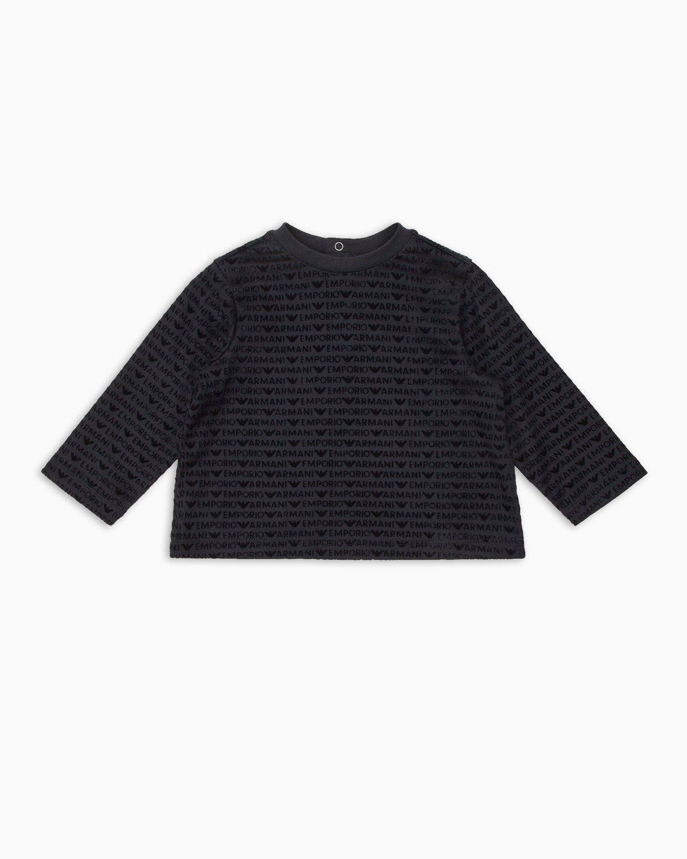 Lyocell-blend jersey jumper with all-over flocked logo | Emporio Armani