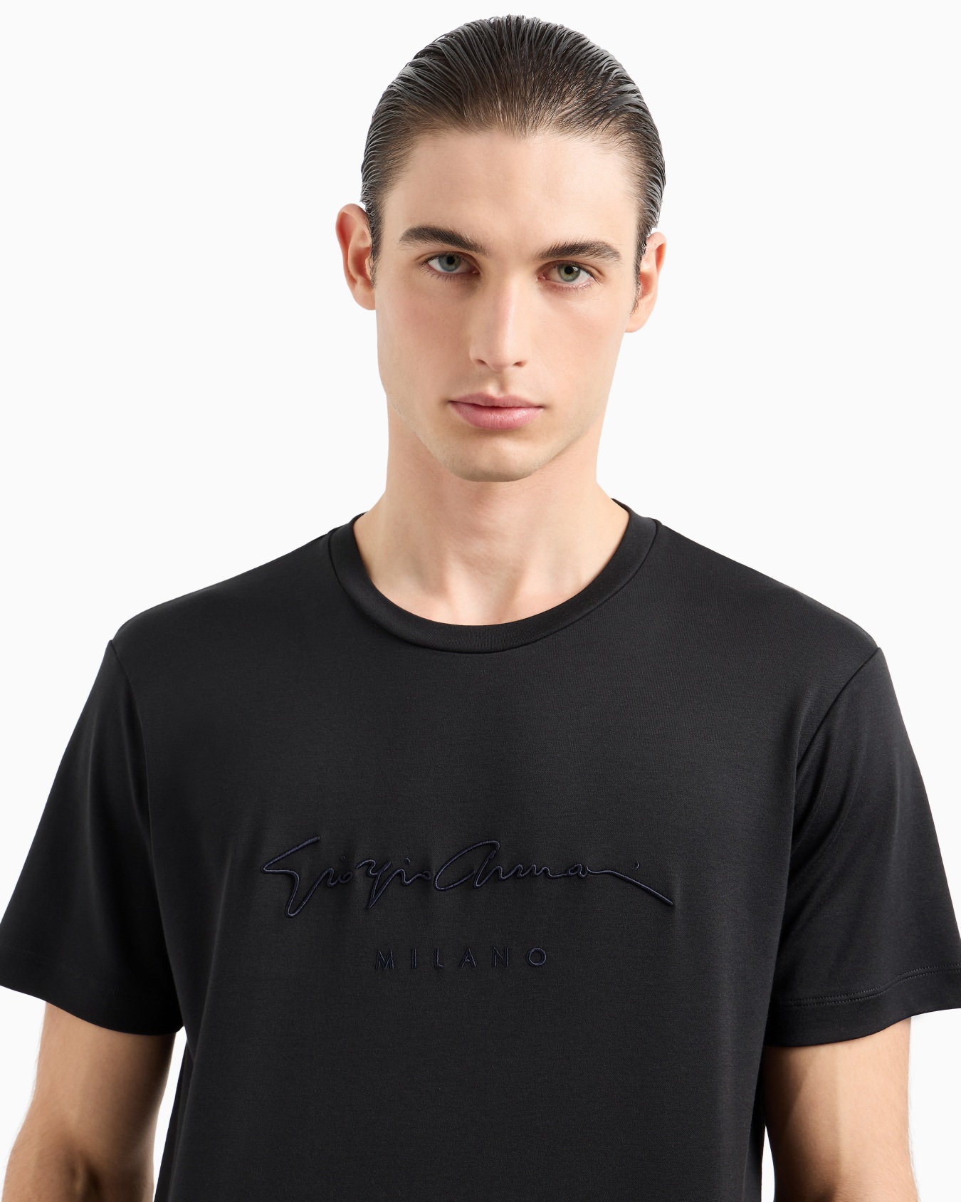 Pure cotton interlock signature logo T-shirt | Giorgio Armani