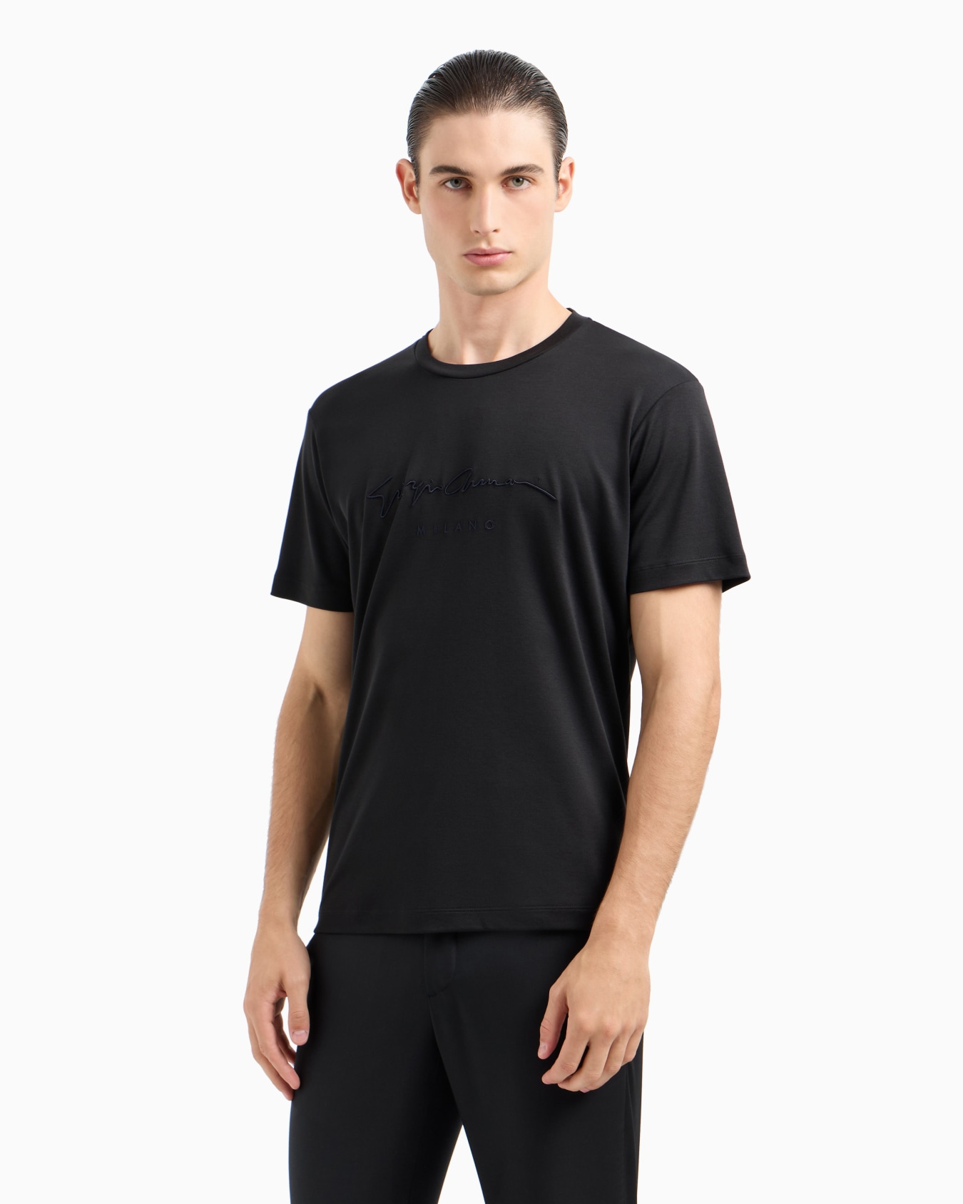 Pure cotton interlock signature logo T-shirt | Giorgio Armani