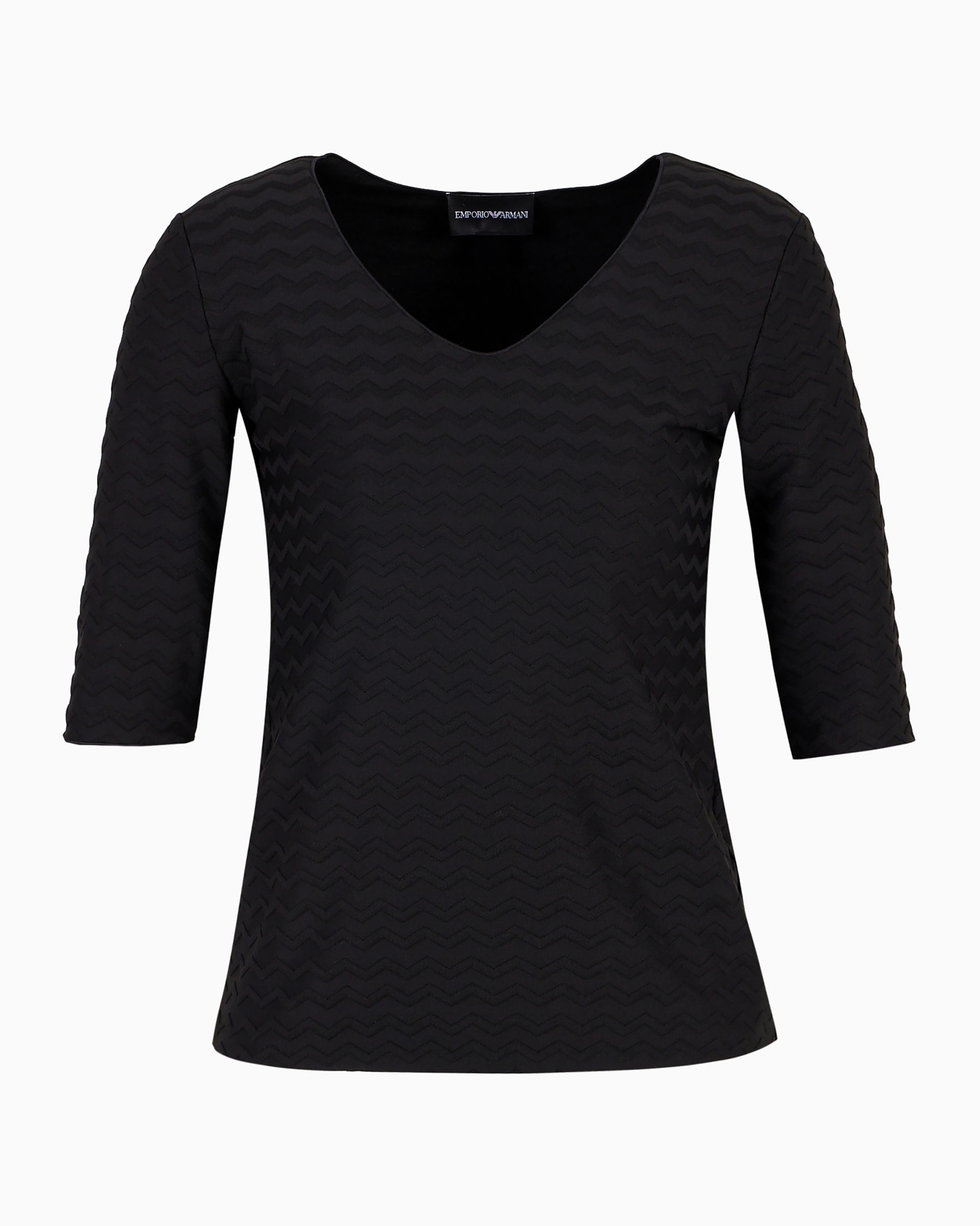 Two-way stretch jacquard motif nylon-jersey V-neck jumper | Emporio Armani