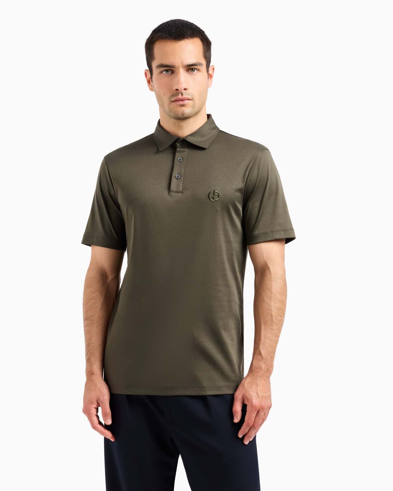 Pure cotton interlock polo shirt with embroidered logo | Giorgio Armani