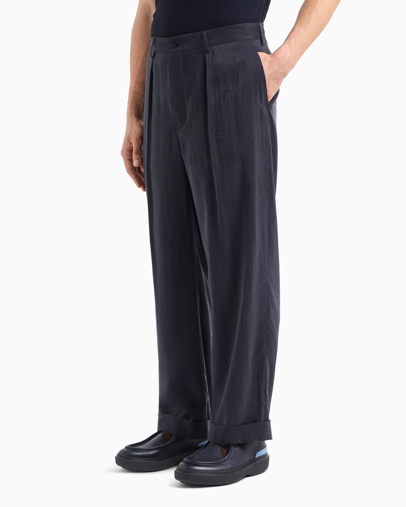 Washed, silk-blend, single-pleat trousers | Giorgio Armani
