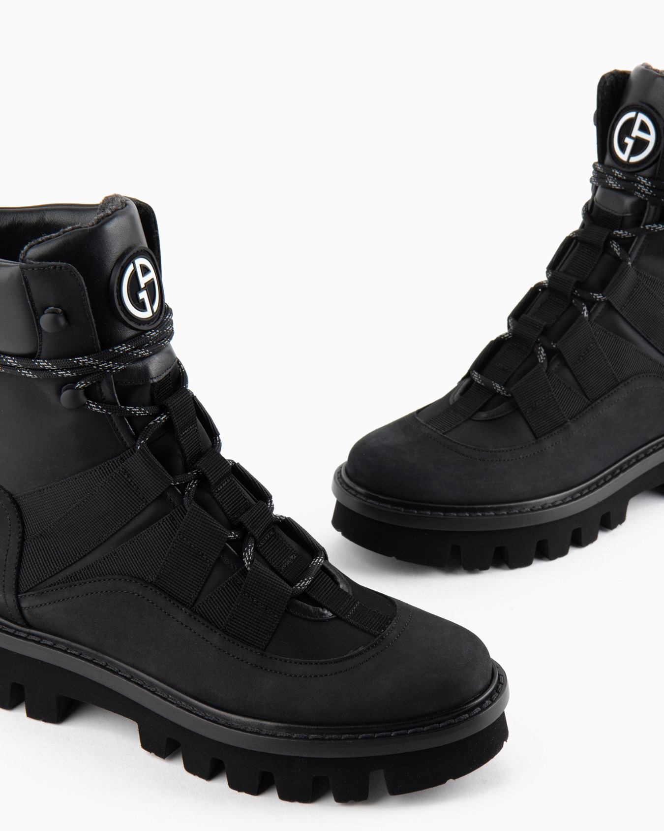 Giorgio Armani Neve lace-up ankle boots in nubuck, technical fabric and ...