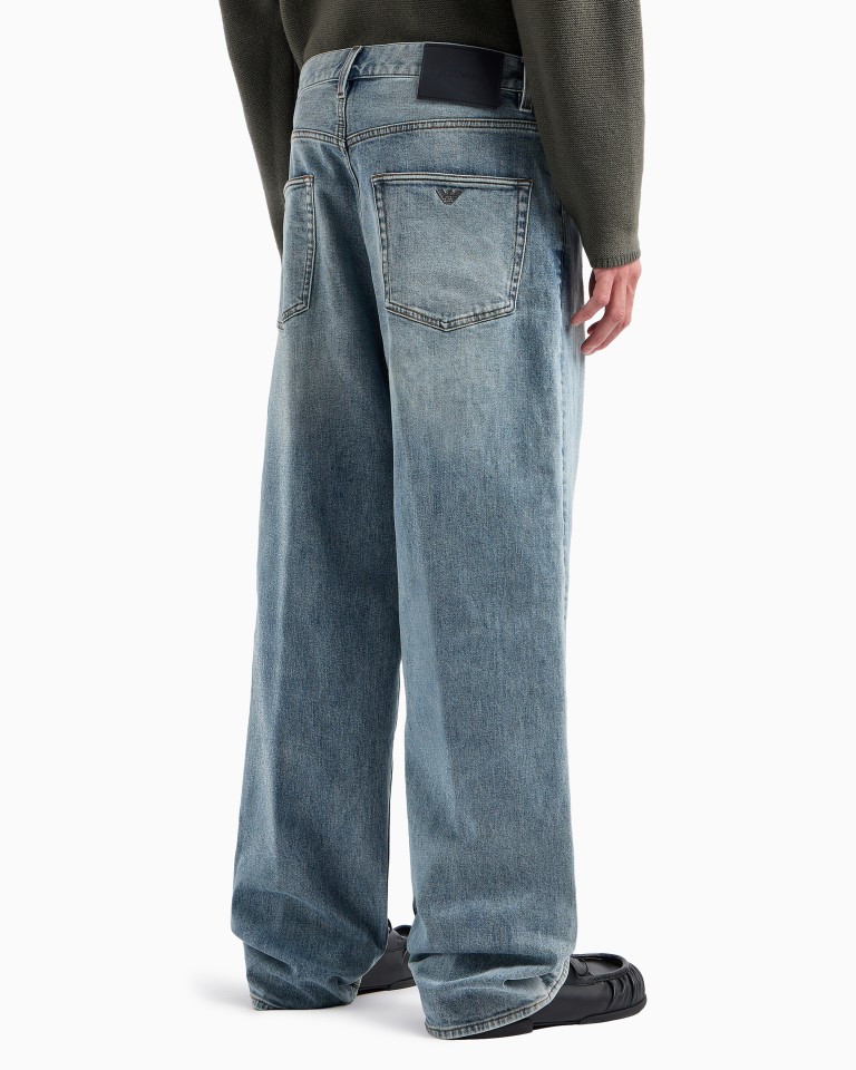 J74 Loose-fit, stone-washed denim jeans with 3D ribs | Emporio Armani