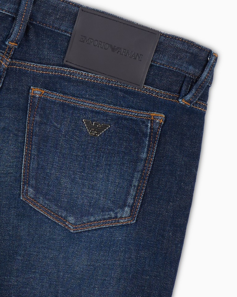 J75 Slim-fit, stone-washed stretch-denim jeans with whisker lines | Emporio Armani