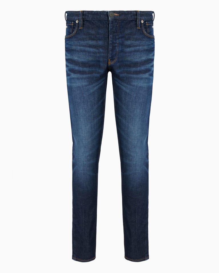 J75 Slim-fit, stone-washed stretch-denim jeans with whisker lines ...