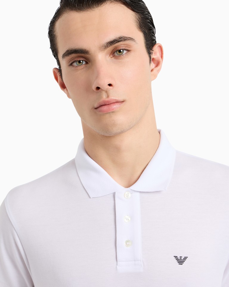 Mercerised piqué polo shirt with micro eagle | Emporio Armani