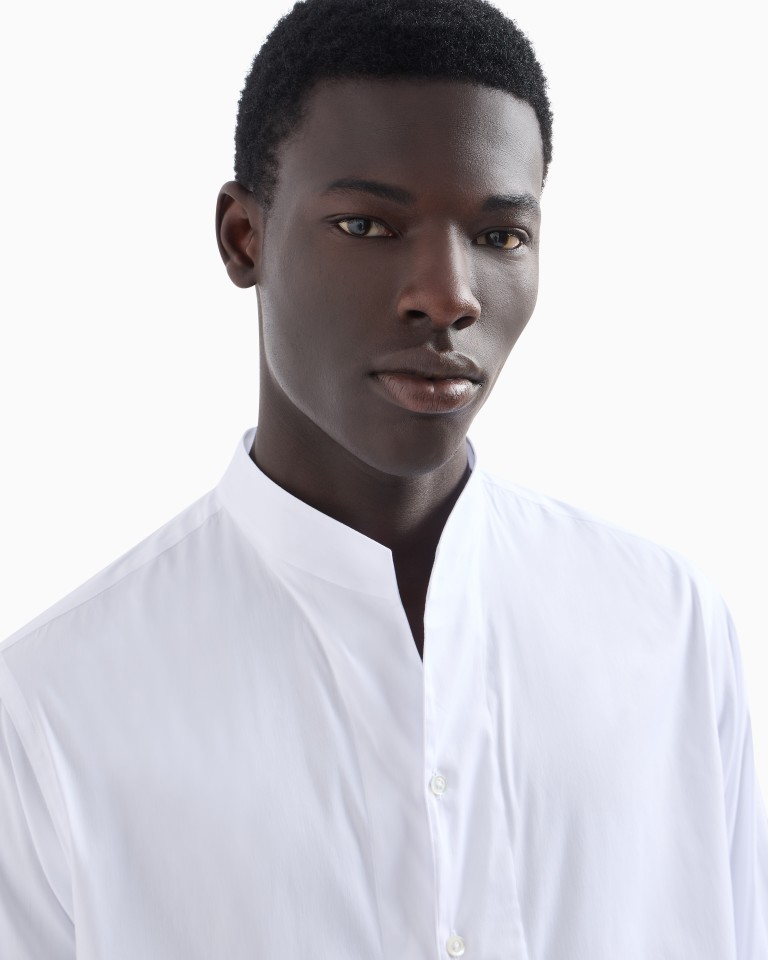 Camicia collo guru in raso stretch | Emporio Armani