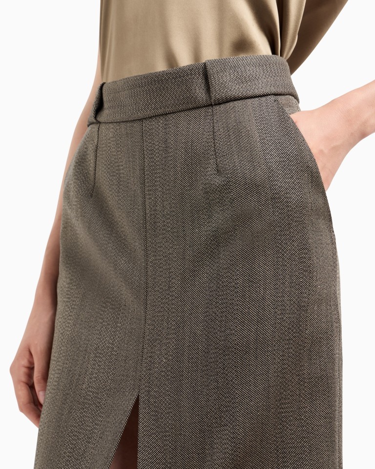 Chevron-motif pencil skirt in a mouliné wool blend with slit | Emporio Armani