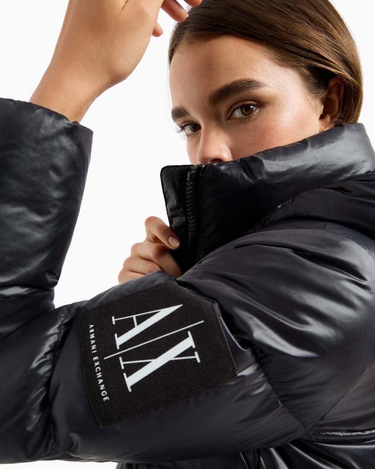 Icon Project Long Padded Jacket with Hood | Armani Exchange