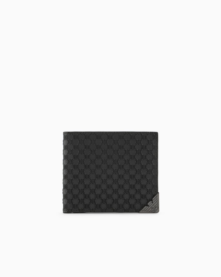 Leather coin-pocket wallet with all-over embossed pattern | Emporio Armani