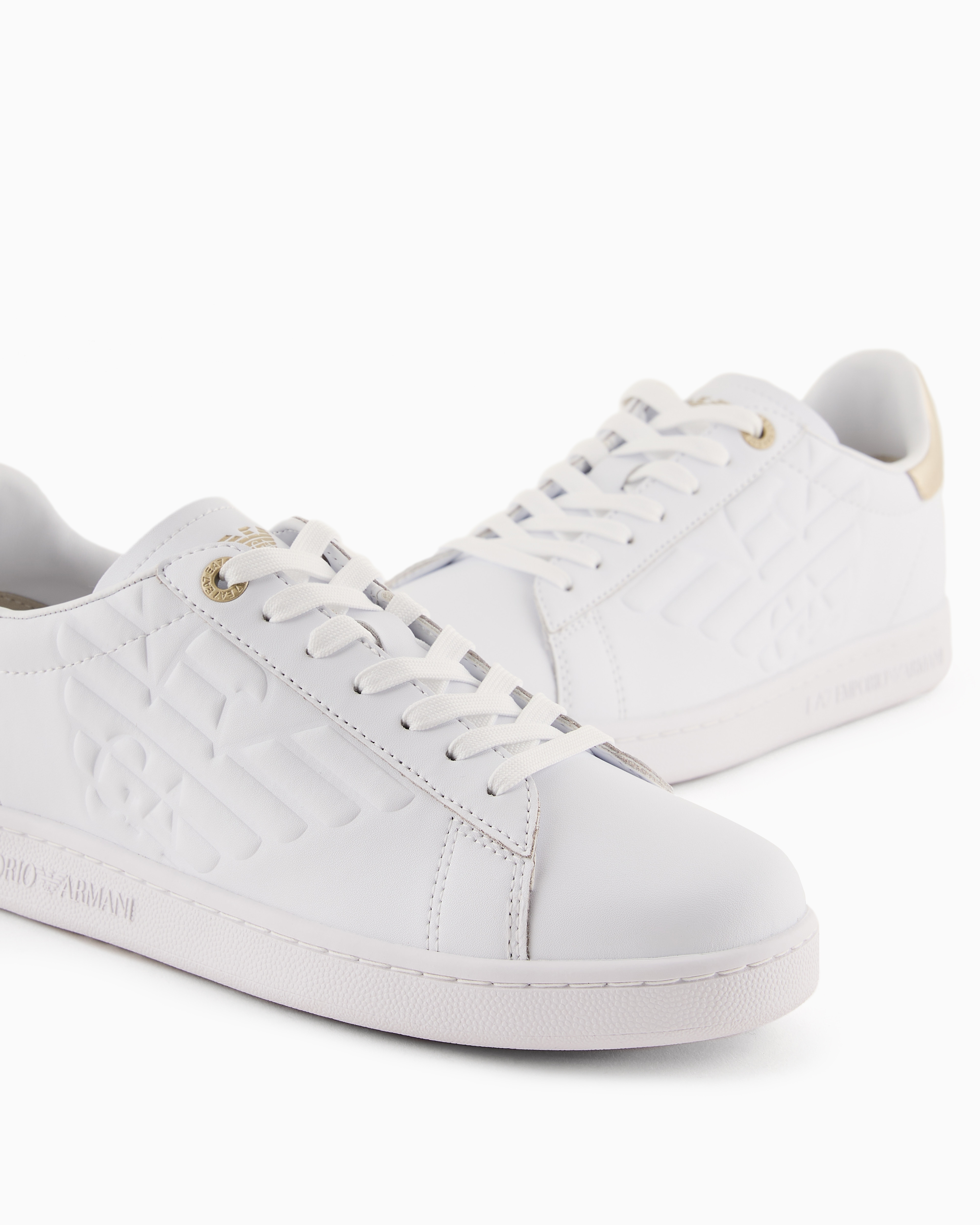 Emporio Armani Classic Cc Sneakers With Embossed Logo In White Logo ...