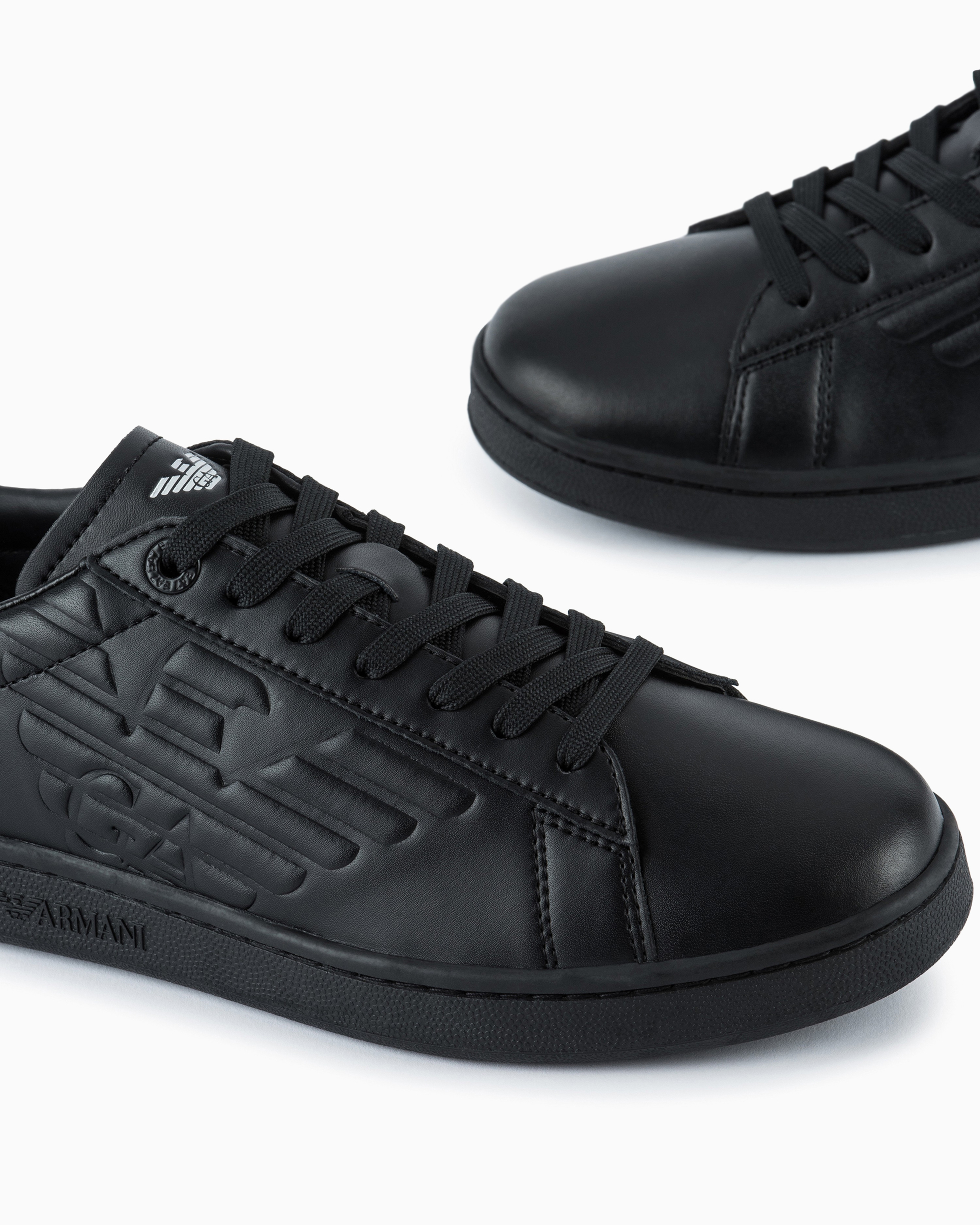 Emporio Armani Classic Cc Sneakers With Embossed Logo In Black | ModeSens